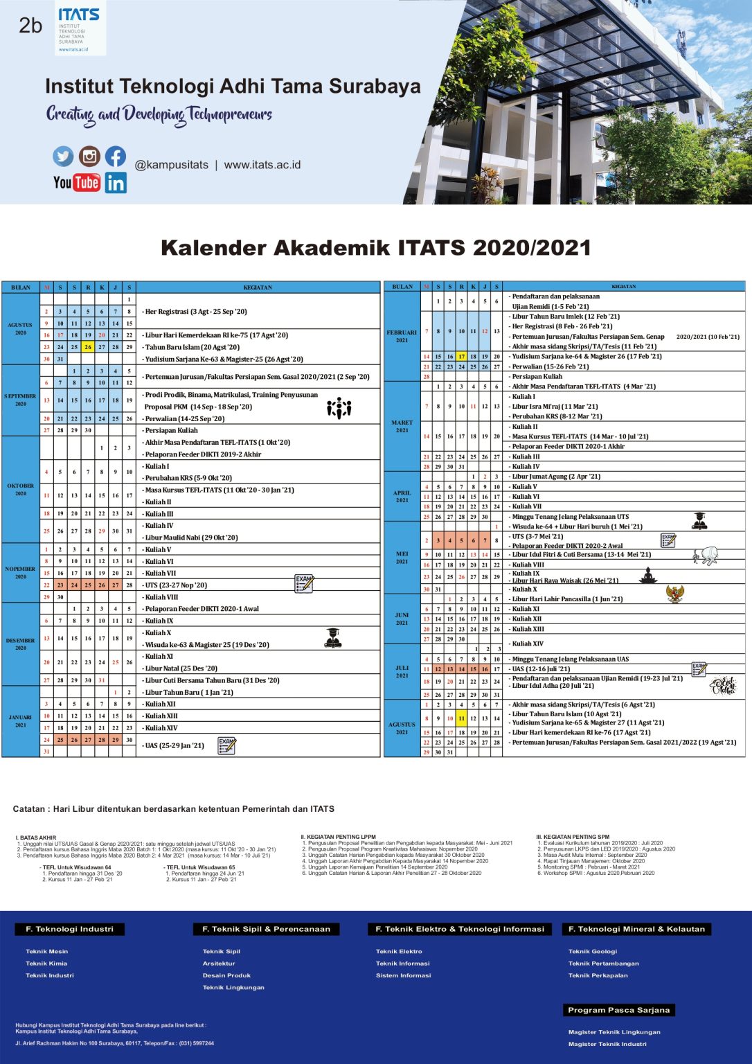 KALENDER AKADEMIK 2020/2021 – Program Studi Teknik Informatika ITATS