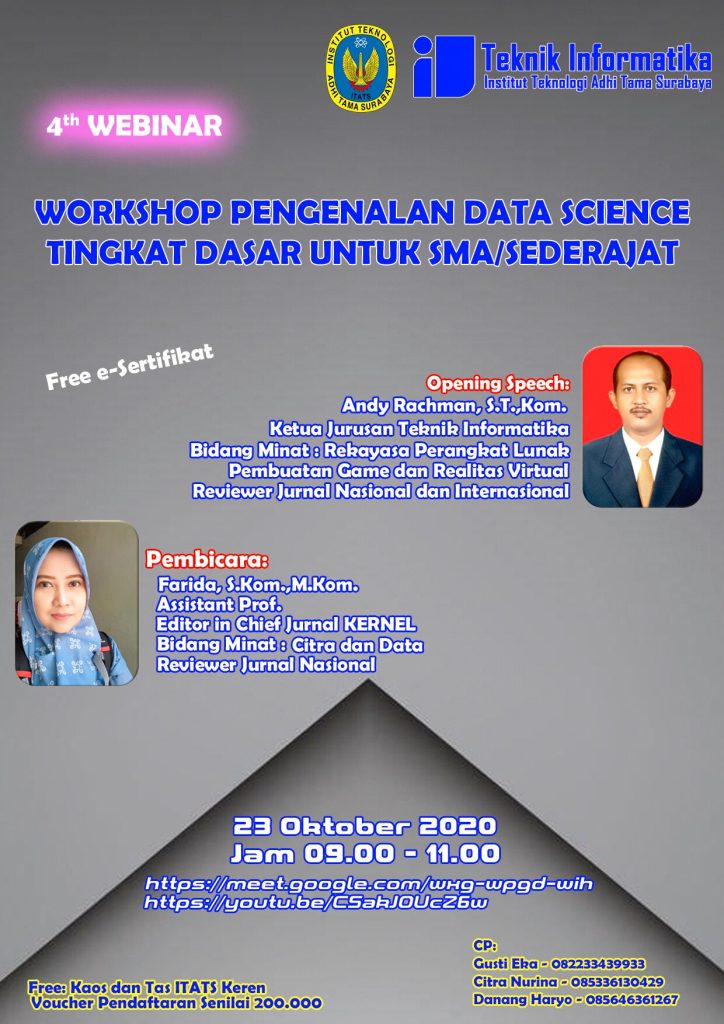 PELATIHAN DATA SCIENCE UNTUK SMA SEDERAJAT – Program Studi Teknik Informatika ITATS